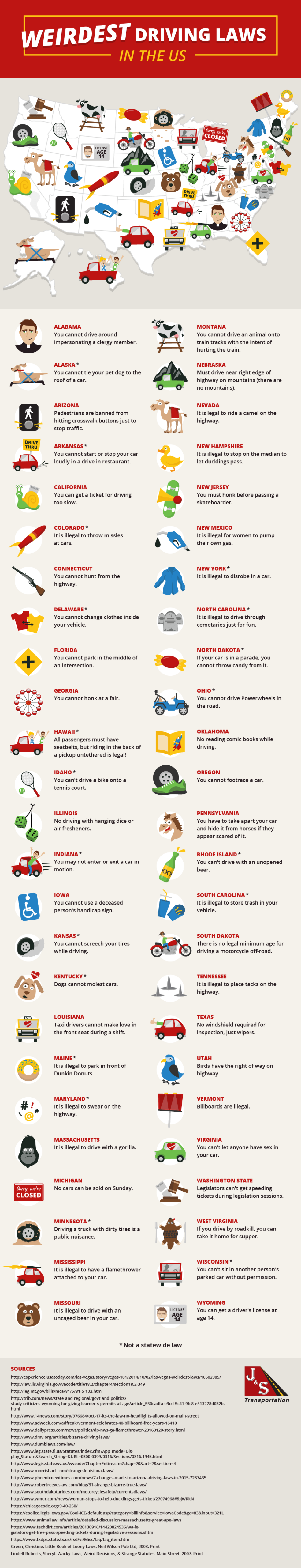 The Weirdest Driving Laws in the US Infographic - The Fact Site